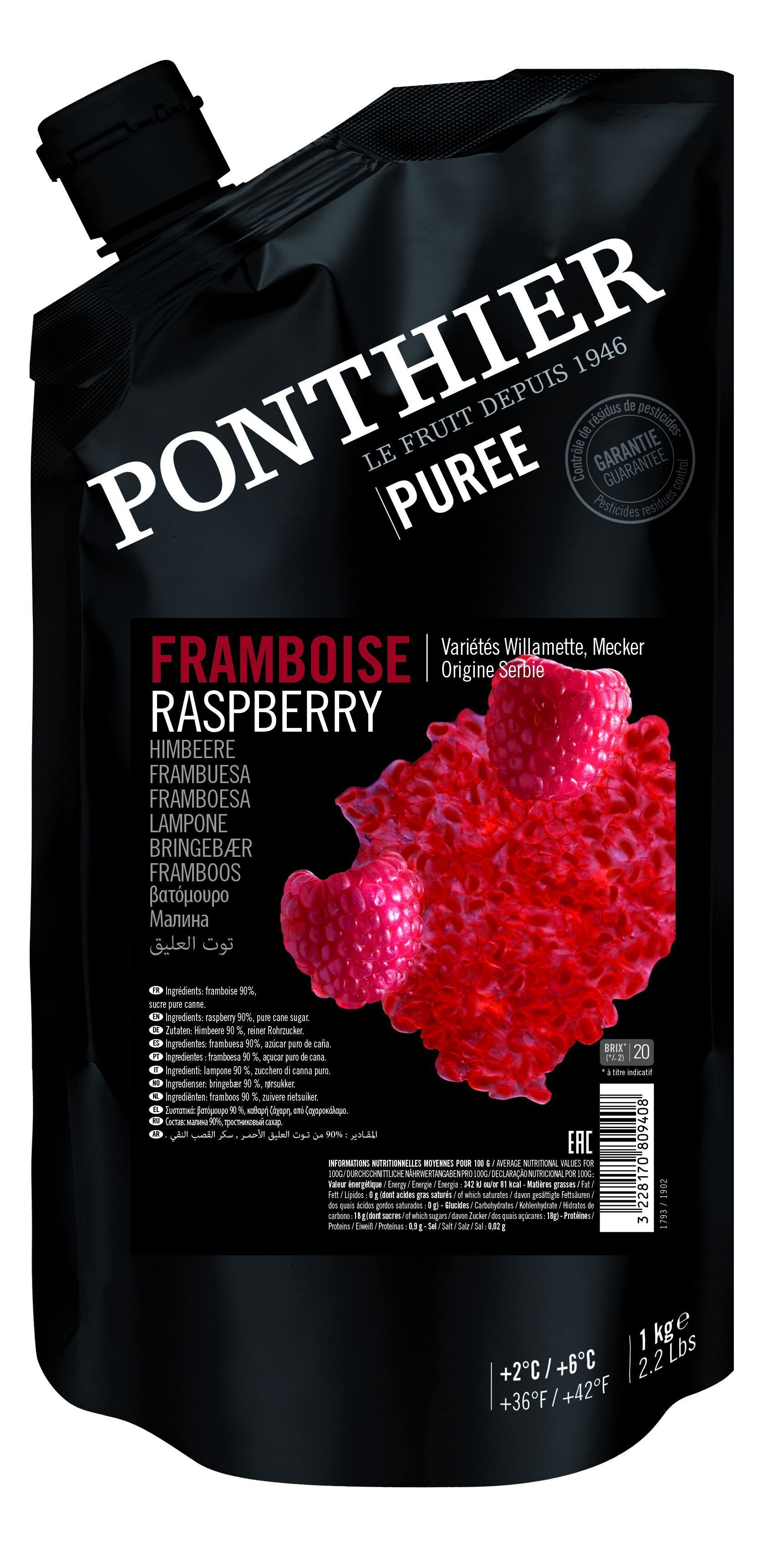 Ponthier Fruit Puree Raspberry 1kg - Nevejan